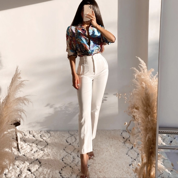 Zara | Pants & Jumpsuits | Zara Highwaisted Pants Trousers Oyster White ...